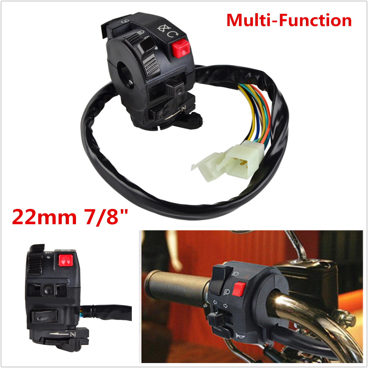 Motorcycle Handlebar Headlight High/Low Beam Start/Kill Throttle On-Off ...