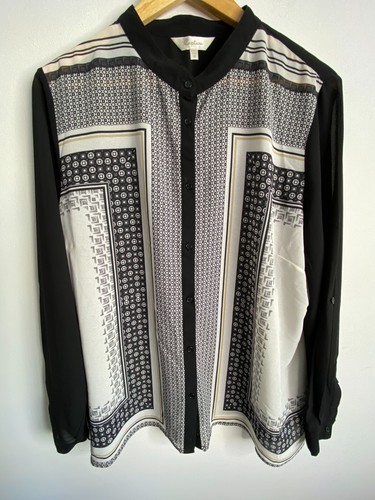 Capture Blouse Womens Plus Sz 18 Black White Sheer Long Sleeve Button ...