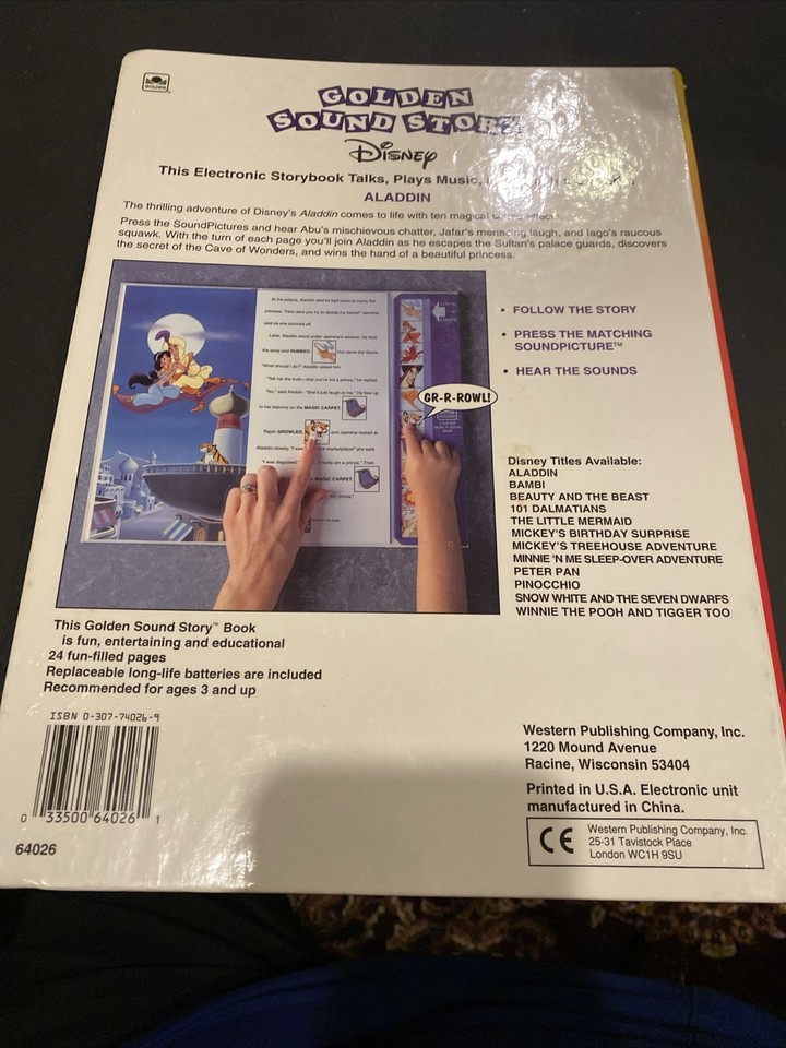 Golden Sound Story Disney Aladdin Book Electronic Storybook Vintage ...