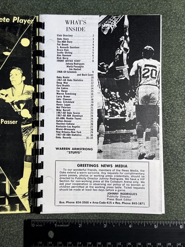 1968 1969 Oakland Oaks, ABA, basketball team media guide Larry Brown ...