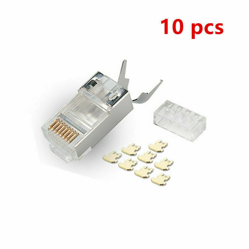 10Pack 1.45mm Network Connectors RJ45 Cat7 Gold Plated FTP Modular Plug ...