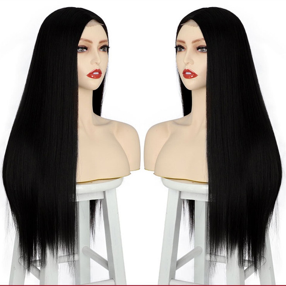 28" Long Straight Hair Lace Front Wigs Middle Part Mini Lace Cosplay ...