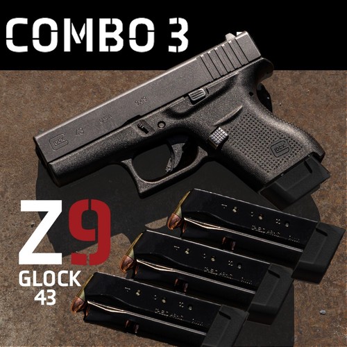 Shield Arms Z9 Glock 43 9mm 9 Rnd Steel MAGAZINE x 3 + Mag Catch Z9 ...