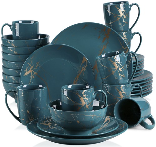 LOVECASA 32 pièces vert foncé kit de vaisselle porcelaine service de ...