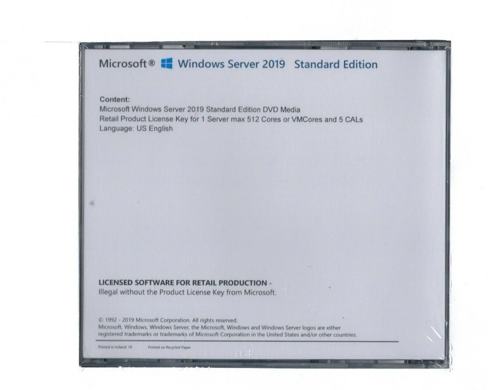 Windows Server 2019 Standard Edition with 5 CALs. Retail License ...
