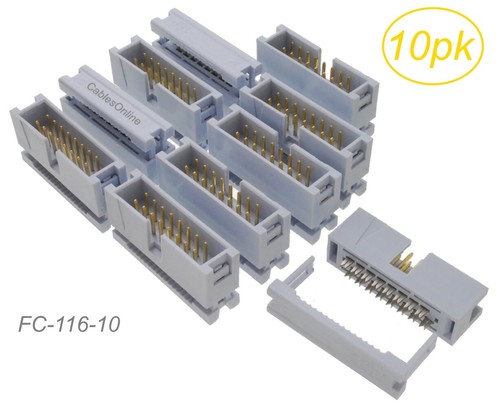 10-Pack, 16-Pin Male IDC Flat Ribbon Cable Box Header 2.54mm Pitch ...