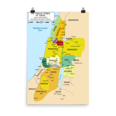 Map of Twelve Tribes of Israel from 1200 to 1050 Book of Joshua Poster ...