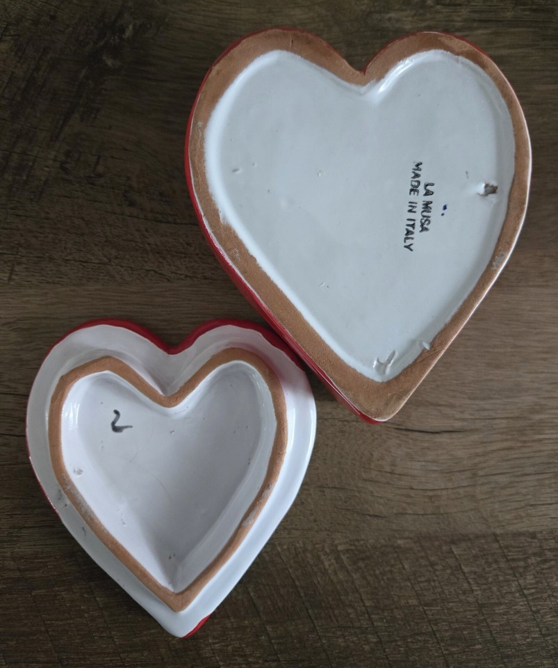 Vintage LA MUSA Italy Pottery Heart Shaped Trinket Box Vibrant Abstract ...