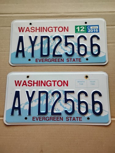 PAIR 2016 Washington License Plates - "AYD2566" 12 2016 stickers ...