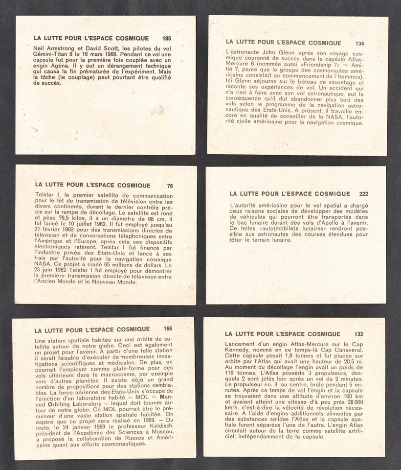 Space Exploration 6 Rare French Trade Cards 1970s Glenn Armstrong Scott ...