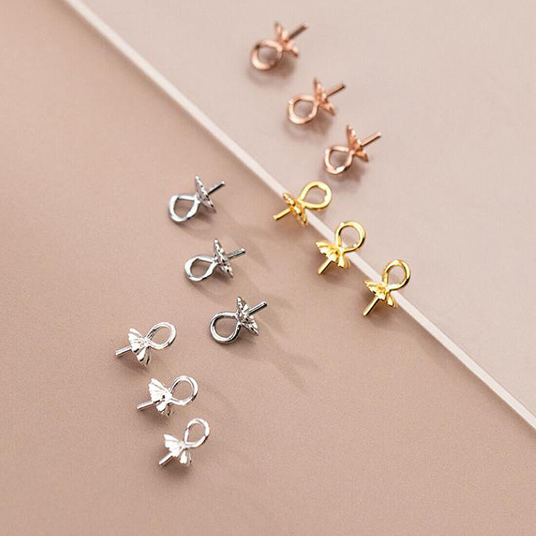 925 Sterling Silver DIY Eye Pin Peg Bail Pearl Cup Pendant Connectors ...