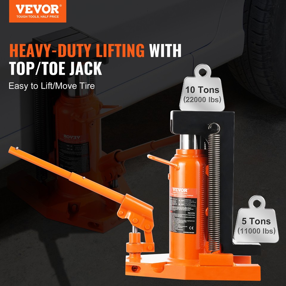 VEVOR Hydraulic Machine Toe Jack Lift Lifting Capacity 5 Ton Toe 10 Ton ...