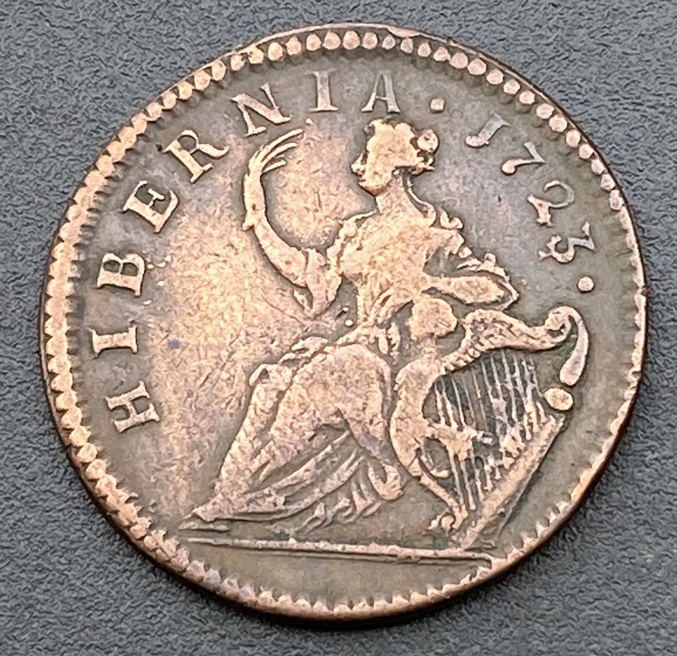 Nice 1723 Ireland Half Penny George I Copper Coin Georgian Hibernia Lot ...