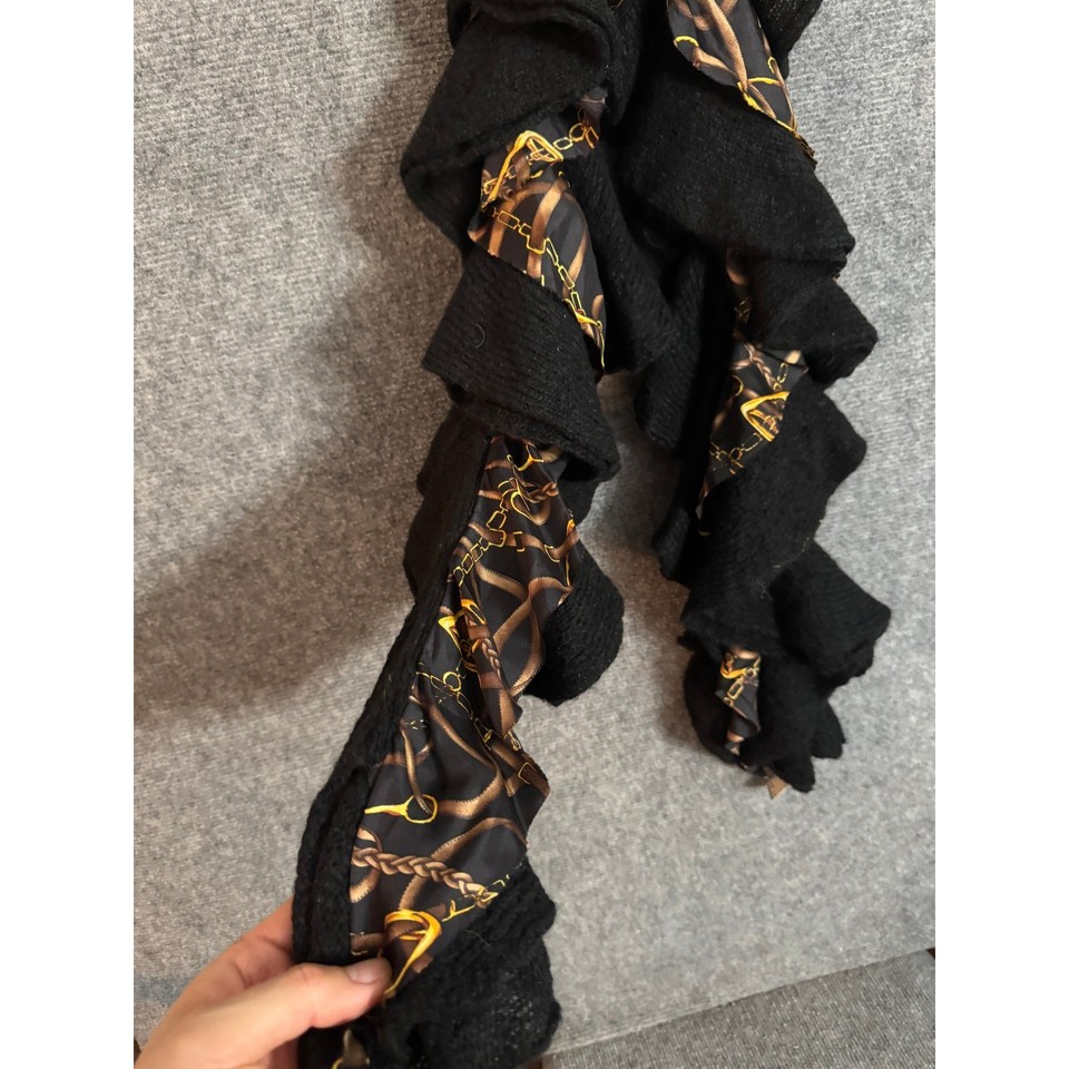 NWT Lauren Ralph Lauren Black Scarf Chain Print Ruffle Trim Acrylic ...
