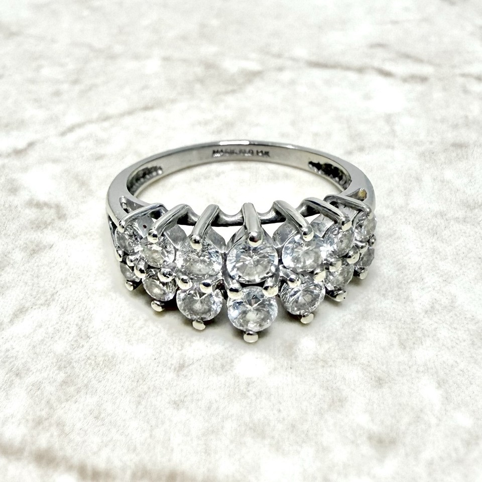 Vintage 14K Double Row Diamond Band Ring - 14K White Gold Two Row ...