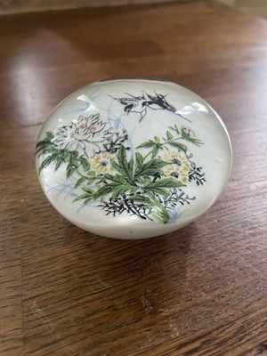 Chinese white ground art glass paperweight 2 birds yellow flowers | eBay UK
