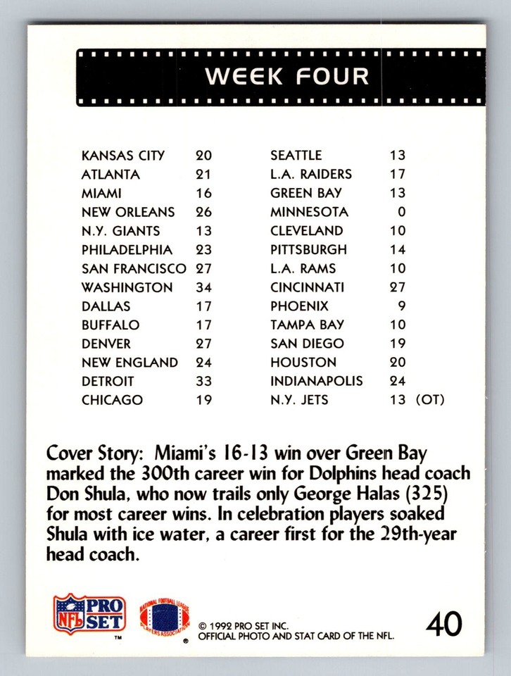 1992 Pro Set #40 Don Shula HC, REP Miami Dolphins | eBay