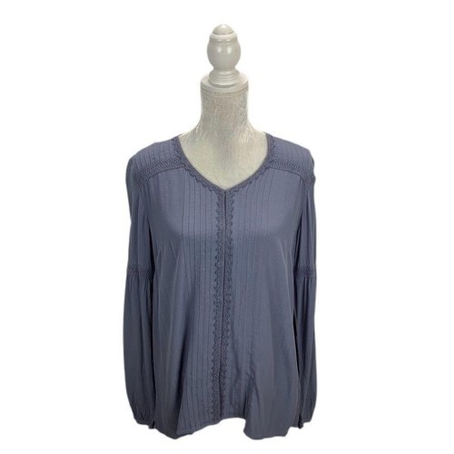 LOGO Lavish Woven Crepe Snap Front Blouse Romantic Prairie Victorian ...