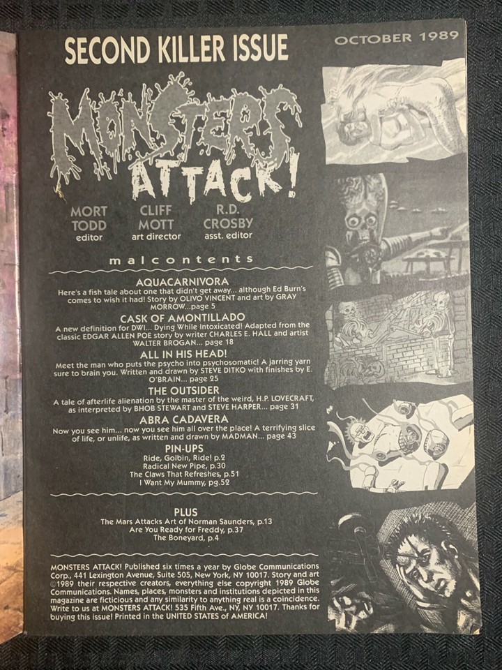 1989 MONSTERS ATTACK Magazine #2 FVF 7.0 Poe & Lovecraft / Freddy ...