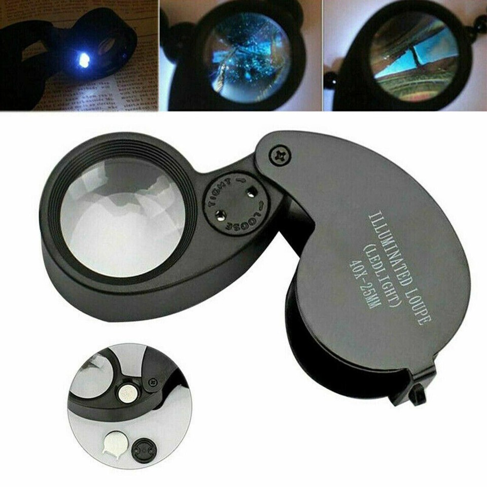40X Magnifying Loupe Jewelry Eye Glass Magnifier LED Light Jewelers ...