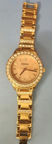 Fossil Diamonds Watch Women 32mm Black Salmon Dial New Battery | eBay