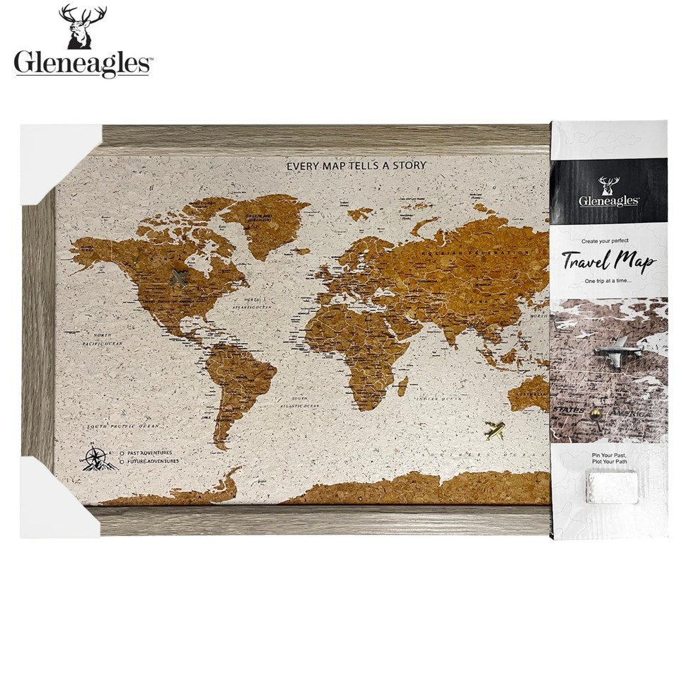 Gleneagles World Travel Map & Pin Board | Framed Pinboard | Cork Wooden ...