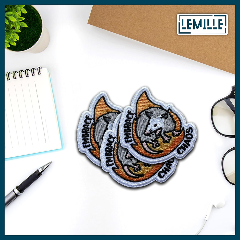 Embrace Chaos Patch, Size 3" Sew on Patches, Possum Embroidery Fabric ...
