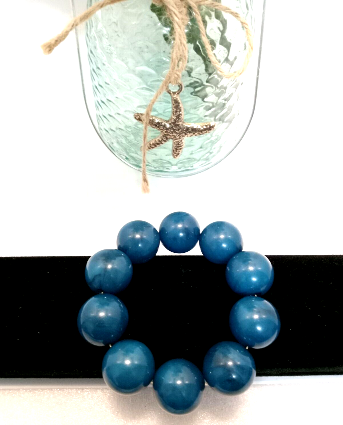 Woman's Beautiful 8 in Vintage Blue Large Round Bead Bracelet | eBay