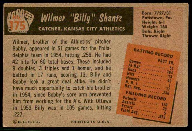 1955 Bowman - #175 Billy Shantz (RC) for sale online | eBay