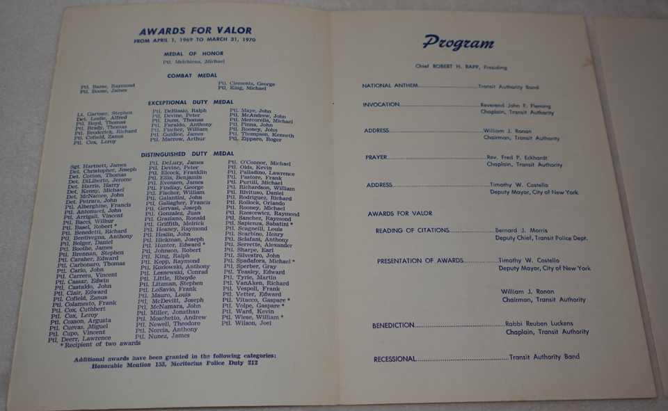 New York City Transit Police Department 1970 Annual Awards for Valor ...