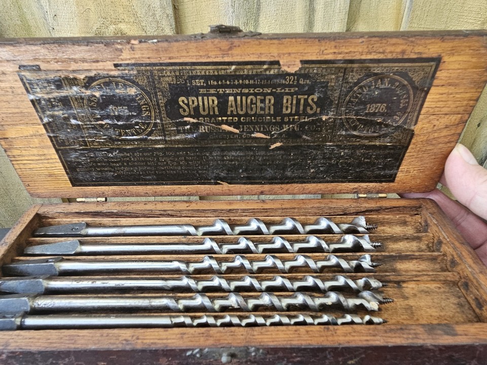 13 Piece Irwin Spur Auger Bit Set In A Russell Jennings Wood Case-Bits ...