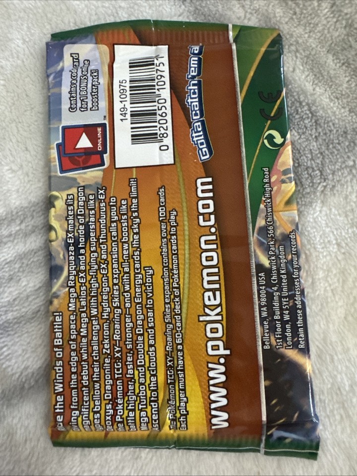 Pokemon Sealed Booster Pack XY Roaring Skies Rayquaza Pack Art New ...