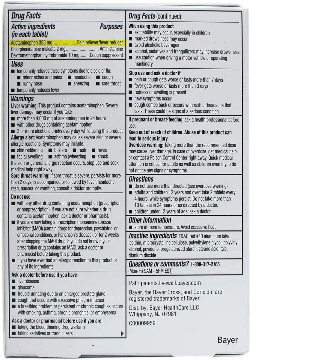 Coricidin Cold Flu Label