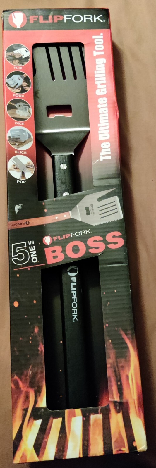 Flip Fork Boss 5 in 1 Grilling Tool Cuts Spatula Bottle Opener Wood ...