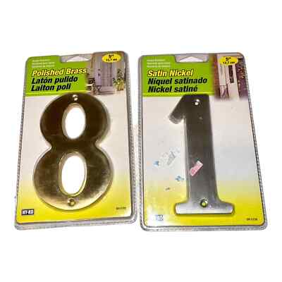 Hy-Ko 5" House Numbers, Satin Nickel 1 and Polished Brass 8 | eBay