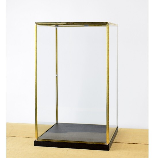 Display Showcase Glass Hand Made Brass Metal Frame Box Black Wooden ...