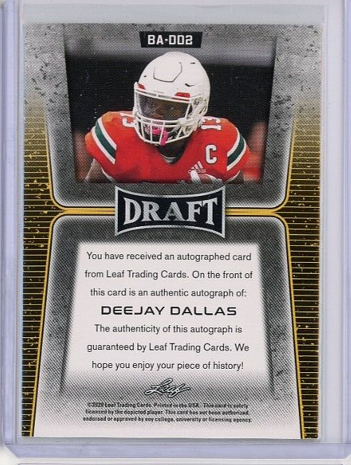 2020 Leaf Draft Autograph #BA-DD2 Deejay Dallas RC - Miami / Seahawks ...