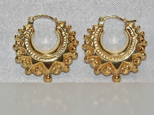 9ct Yellow Gold Victorian Style Gypsy Spiked Creole Hoop Earrings | eBay