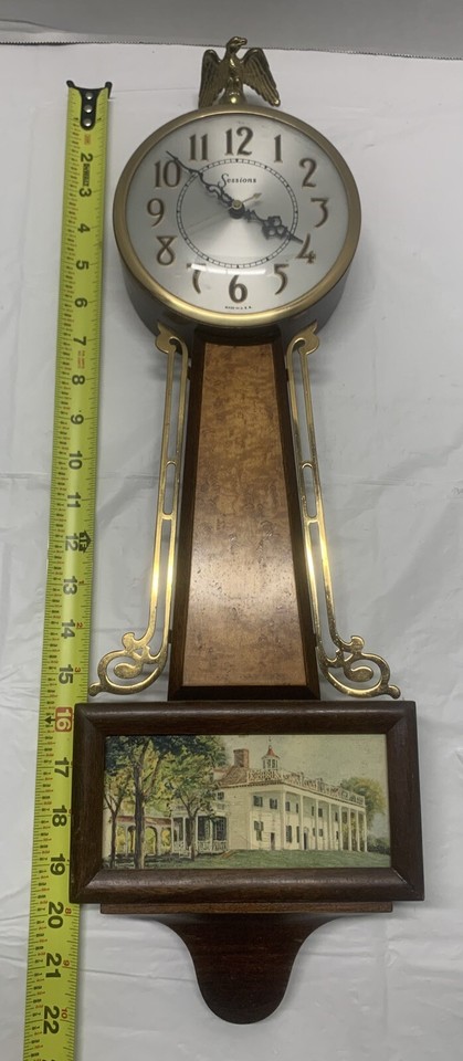 LOOK! 1930’s Sessions Banjo Wall Clock Mt. Vernon Eagle Finial Battery ...