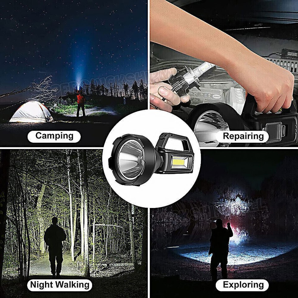 Solar LED Searchlight USB Rechargeable Spotlight Flashlight Torch Power ...
