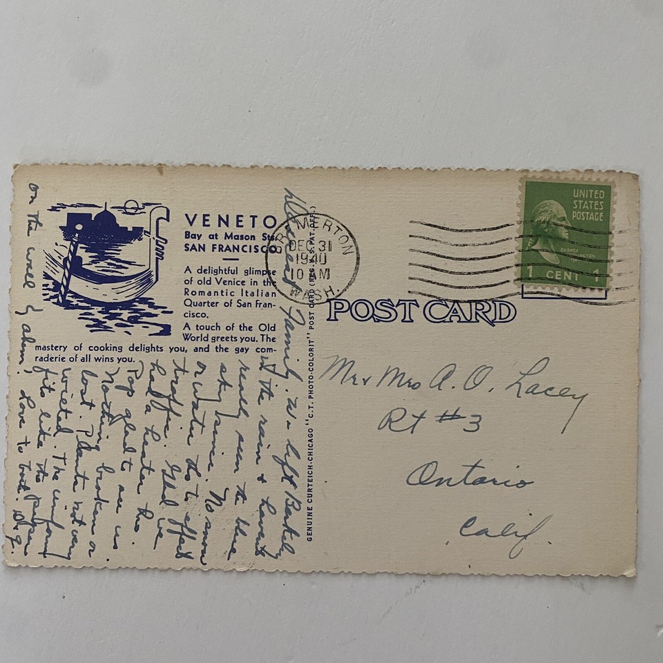 San Francisco,CA The Veneto Restaurant Teich California Linen Postcard ...