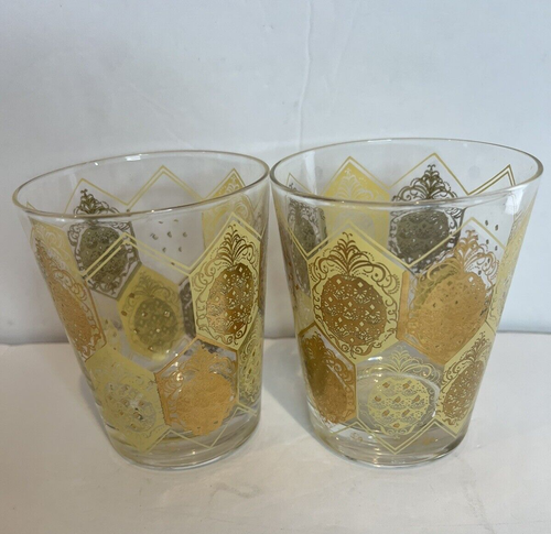 2 Mid-Century Cera 22K Gold Ned Harris Pineapple Lowball Drinking ...