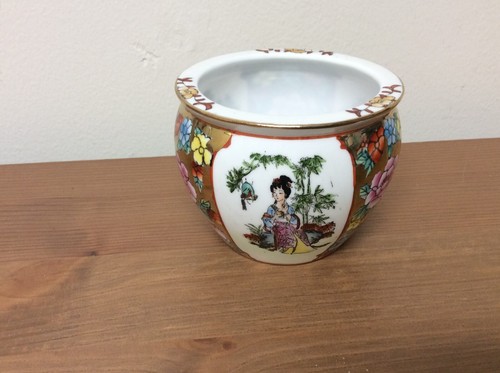 Chinese Republic, Eggshell, Kio & Flowers, Gold Trim Small Pot | eBay