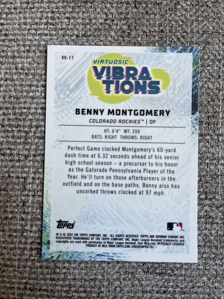 2022 Bowman Chrome Virtuosic Vibrations #VV-17 Benny Montgomery Rockies ...