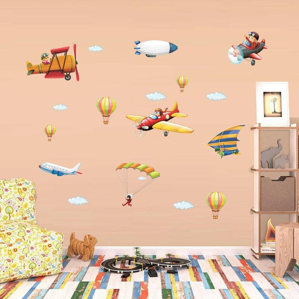 Cartoon Wall Stickers Airplane Graffiti Decals Wall Decoration | eBay UK