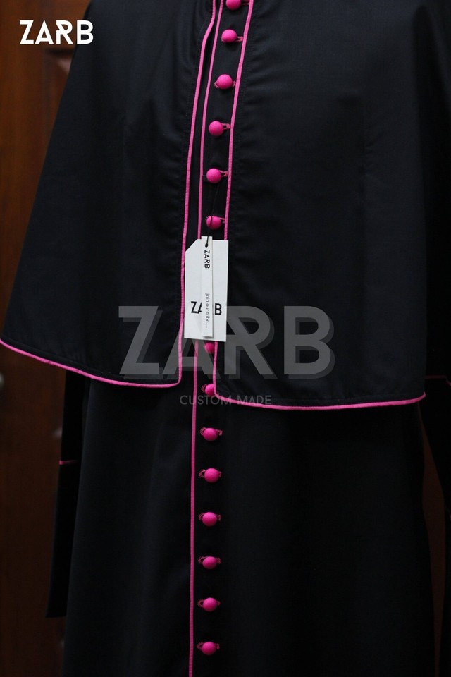 Black Clergy Cassock with Pink Trim, Bishop Soutane Priest Robe, Custom ...