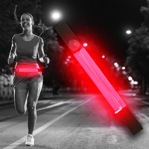 Red LED Running Belt Waist Bag Light Up Waterproof USB Rechargeable ...