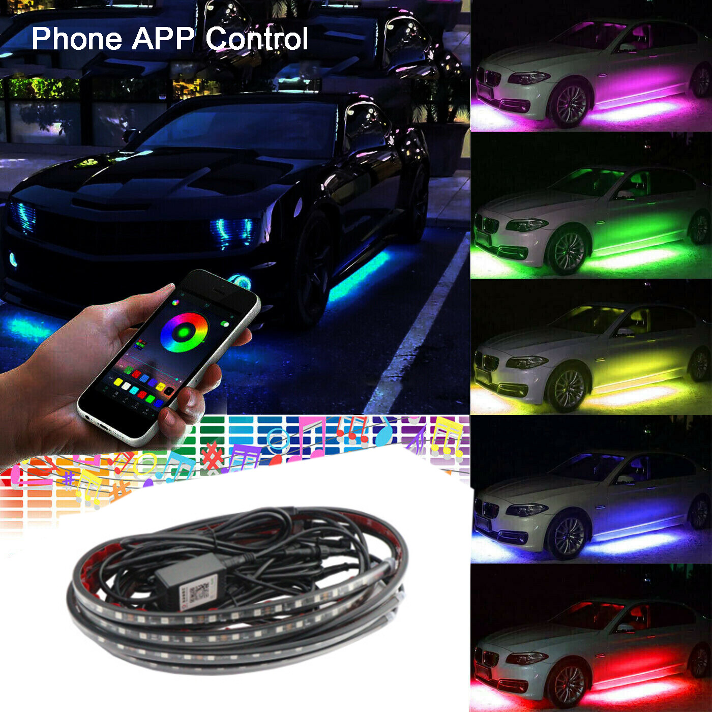 JDM RGB LED Underbody Car Neon Light Chassis Atmosphere Lamp Light APP ...