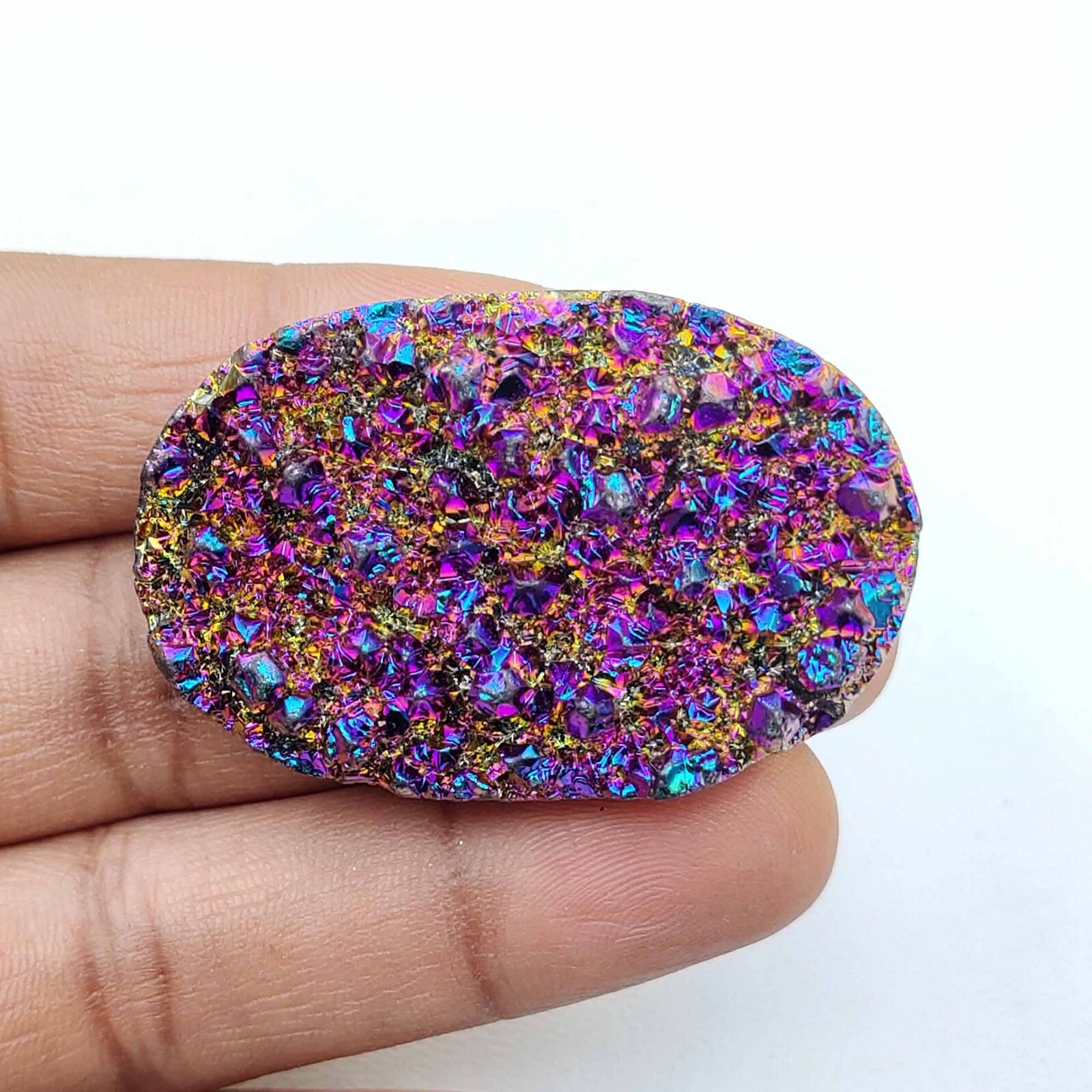 Rainbow Color Titanium Druzy Agate Cabochon Oval Natural Gemstone 109 ...