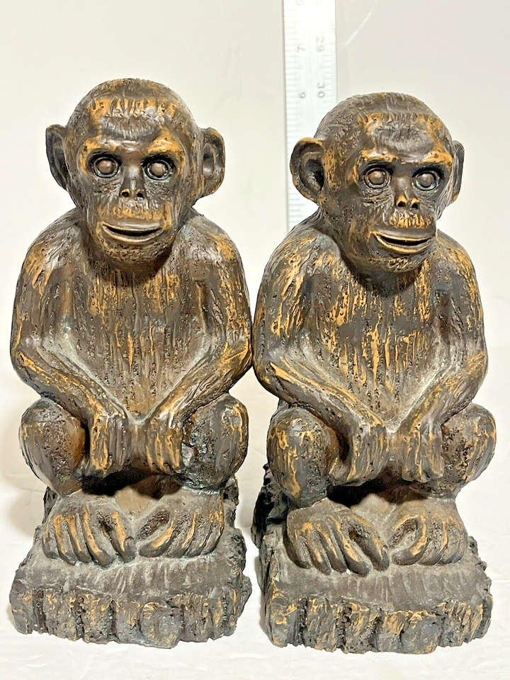 Monkey Bookends Faux Bronze Heavy Resin Decorative Animal Set Unique ...